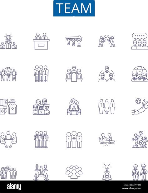 Team line icons signs set. Design collection of Squad, Crew, Group, Unit, Alliance, Faction ...