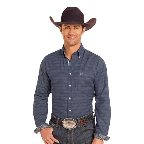 Panhandle Mens Dobby Stripe Long Sleeve Shirt