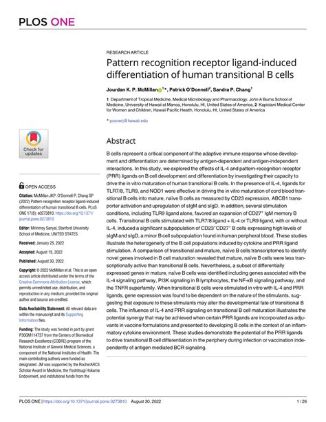 Pdf Pattern Recognition Receptor Ligand Induced Differentiation Of Human Transitional B Cells