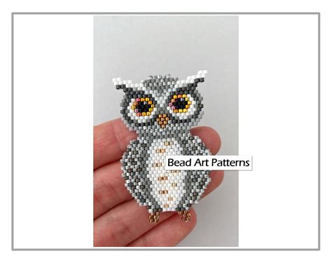 Owl Brick Stitch Bead Pdf Pattern For Miyuki Delica 110 Seed Beads