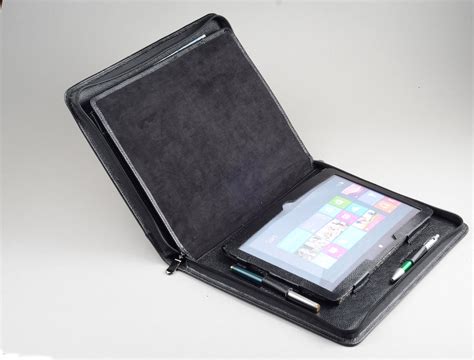 Black Leather Zipper Portfolio Case For Microsoft Surface Pro Surface