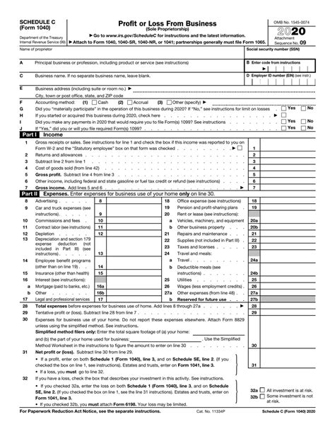 Irs Form 1040 Schedule C 2020 Fill Out Sign Online And Download