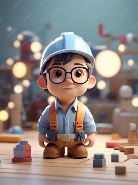Premium Ai Image Tiny Cute Isometric Engineer Soft Smooth Lighting