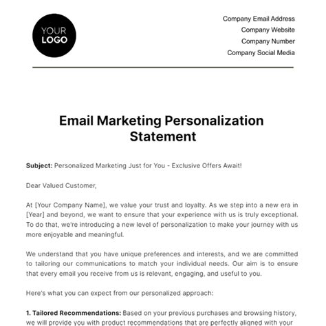 Free Email Marketing Personalization Statement Template To Edit Online