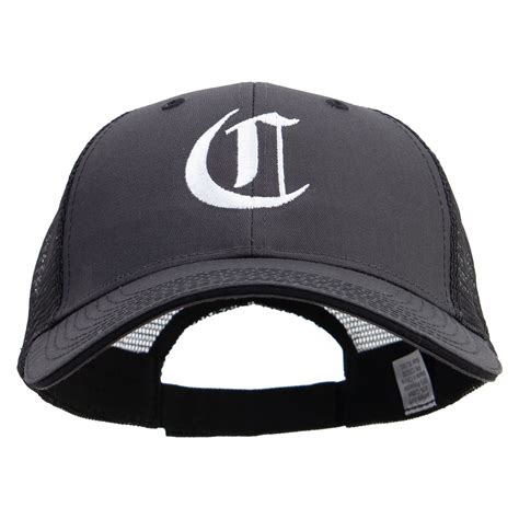 Old English C Embroidered Big Size Garment Washed Cotton Twill Mesh Cap