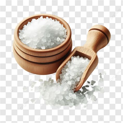 A Wooden Bowl Filled With Coarse Salt Accompanied By Scoop Spilling