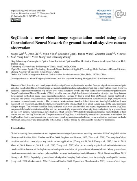 Pdf Segcloud A Novel Cloud Image Segmentation Model Using Deep Convolutional Neural Network