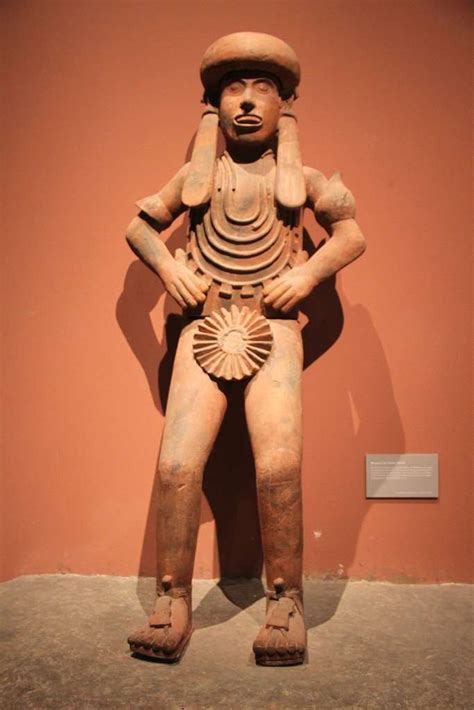 Aztec Life Size Clay Image Of Priest Of God Of Death With Ornaments And