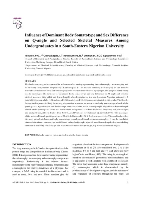 Pdf Influence Of Dominant Body Somatotype And Sex Difference On Q Angle And Selected Skeletal