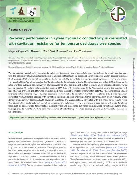 Pdf Recovery Performance In Xylem Hydraulic Conductivity Is