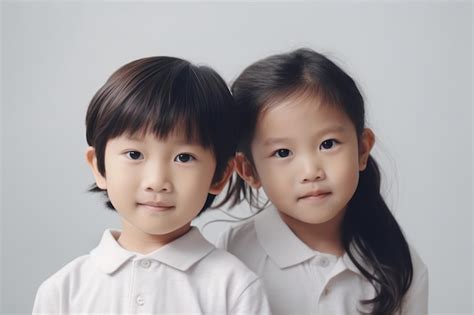 Lindo Hermano Hermana Y Hermano Retrato Tailandés Coreano Asiático