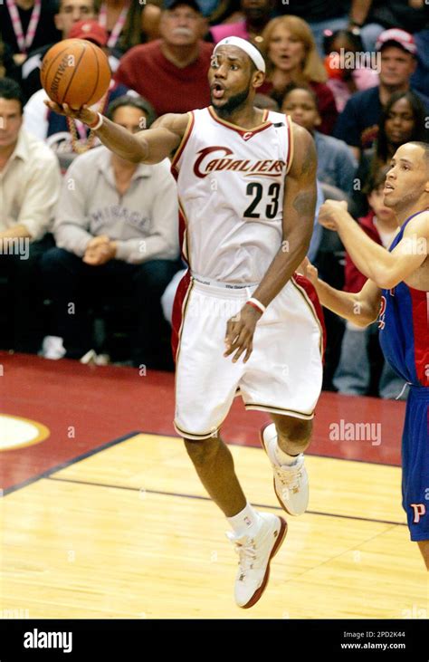 Cleveland Cavaliers Lebron James 23 Puts Up A Shot Against Detroit