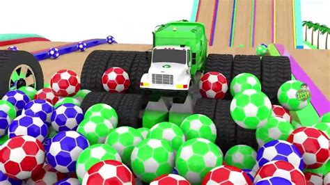 Learn Street Vehicle Names And Colors Mega Monster Truck With Soccer Balls Educational Videos
