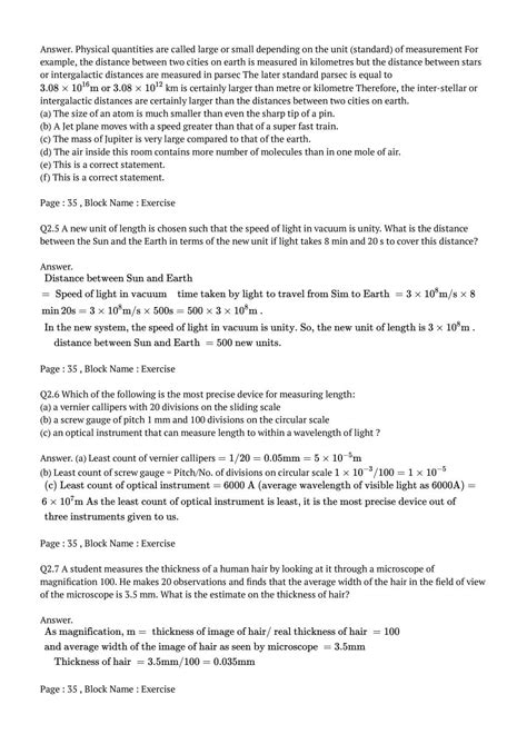 Ncert Solutions For Class 11 Physics Chapter 1 Units And Measurements Pdf