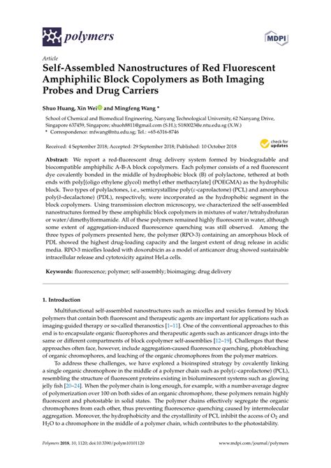 Pdf Self Assembled Nanostructures Of Red Fluorescent Amphiphilic
