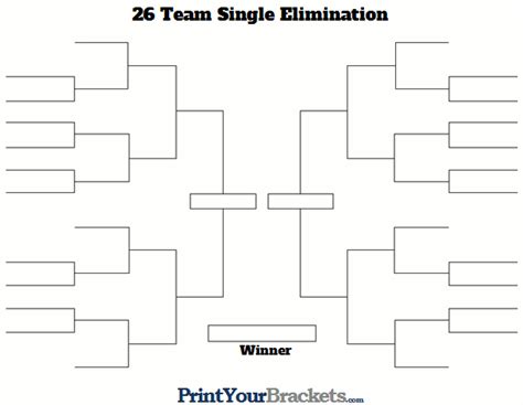 26 Team Single Elimination Printable Tournament Bracket