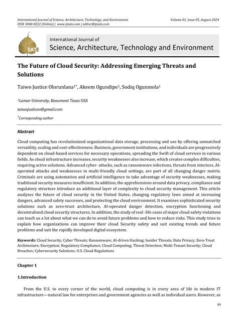 Pdf The Future Of Cloud Security Addressing Emerging Threats And Solutions