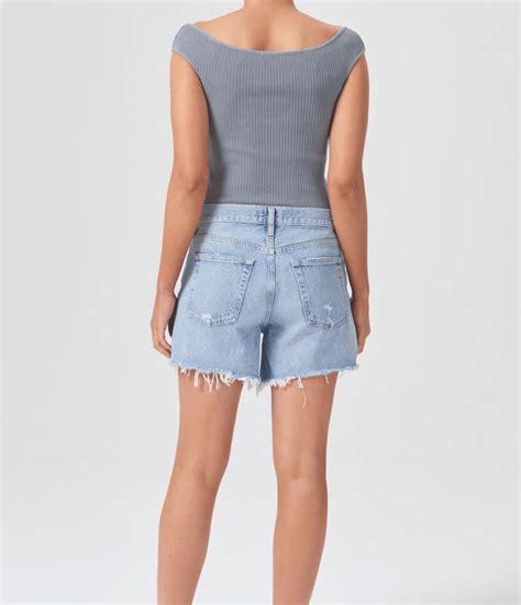 Agolde Parker Long Short In Swapmeet Black White Denim