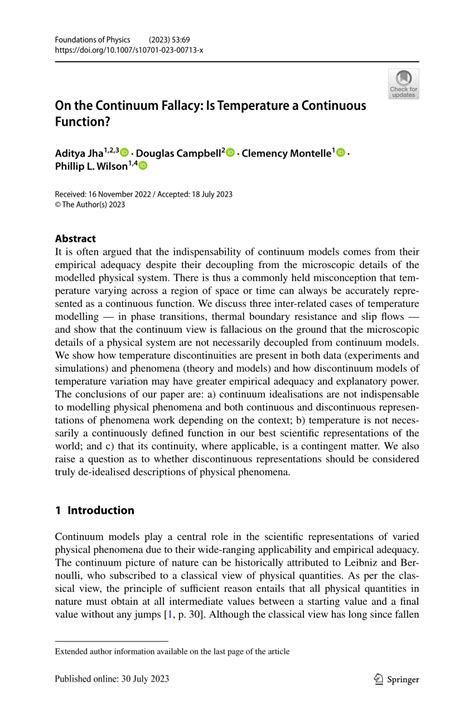 Pdf On The Continuum Fallacy Is Temperature A Continuous Function