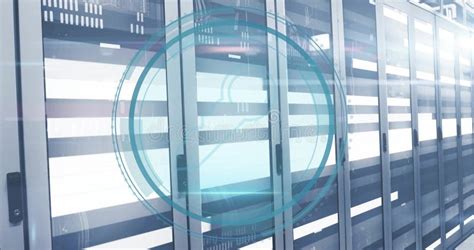Digital Lock Animation Over Server Racks In Data Center Environment