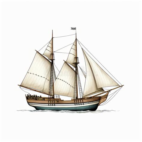 Vintage 17th Century Schooner Clip Art Illustration Stock Illustration