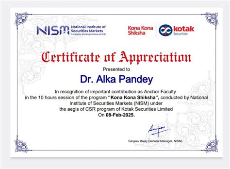 nism certificateofappreciation financialliteracy financialeducation