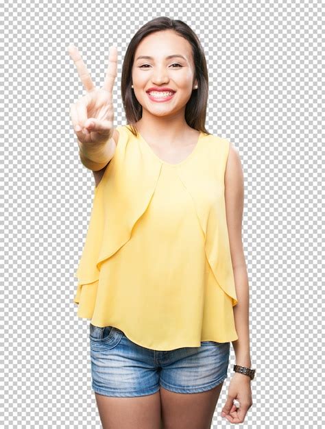 Premium PSD Asian Woman Doing Number Two Gesture