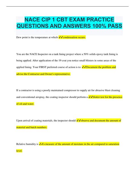 Nace Cip 1 Cbt Exam Practice Questions And Answers 100 Pass Nace Cip 1 Cbt Stuvia Us