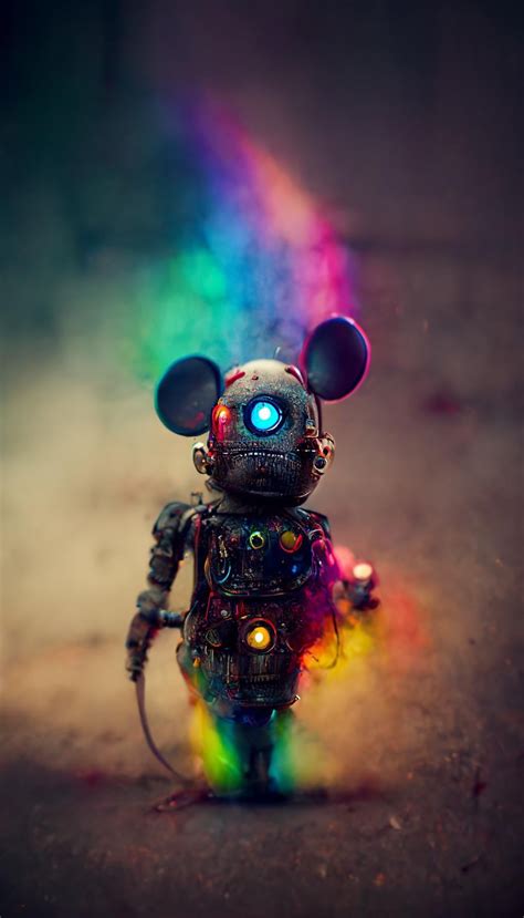 Mickey Mouse Cyborg Rainbow Horror Hyper Realistic Character