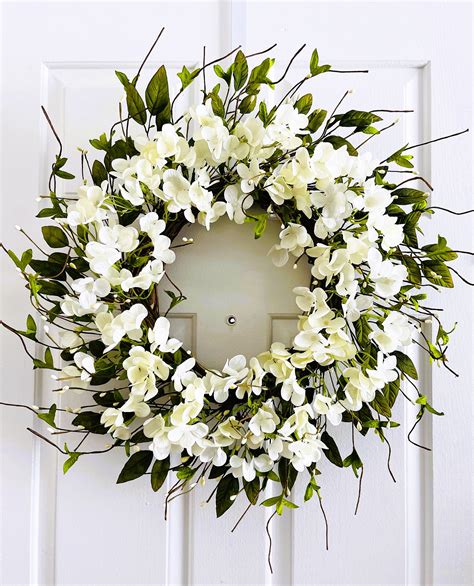 White Flower Wreath Spring Front Door Decor 19 20 Inch Etsy