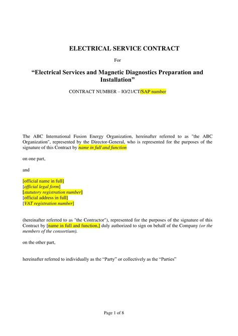 Free Printable Electrical Contract Templates [pdf And Word] Agreement