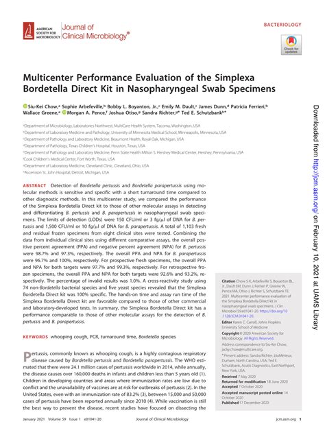 Pdf Multicenter Performance Evaluation Of The Simplexa Bordetella
