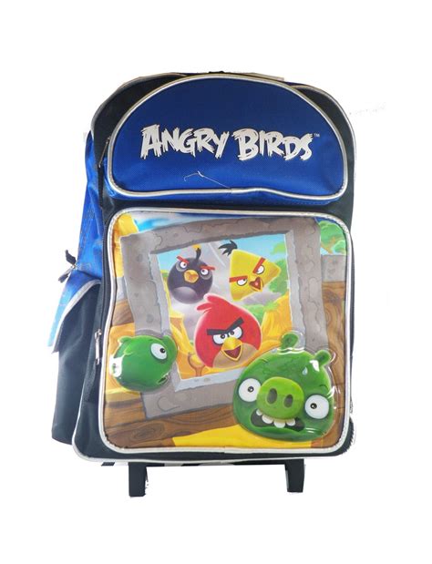 Large Rolling Backpack Angry Birds Red Black Bird School Bag New