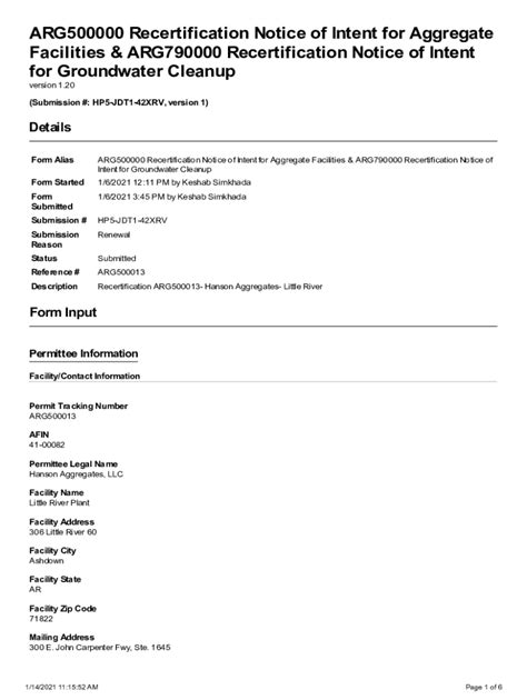 Fillable Online Arg500000 Recertification Notice Of Intent For