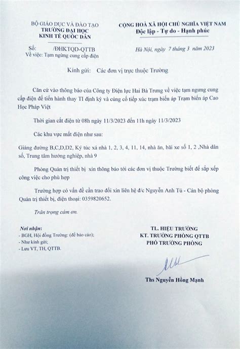 Thông báo v v tạm ngừng cung cấp điện