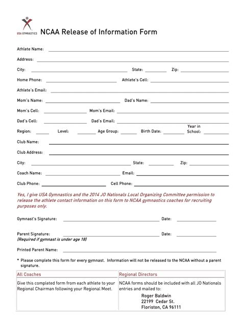 Fillable Online Ncaa Release Of Information Form Fax Email Print Pdffiller