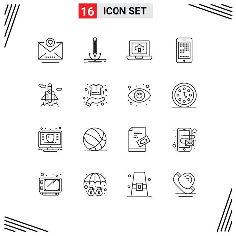 16 User Interface Outline Pack Of Modern Signs And Symbols Of Transport Rocket Achievements