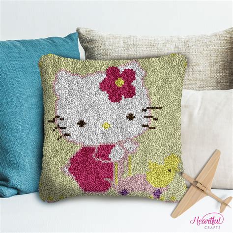 Hello Kitty In Pink Diy Latch Hook Pillowcase Making Kit For Adults Latch Hook Crafts