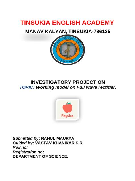 Physics Project Full Wave Rectifier Pdf Rectifier Electrical