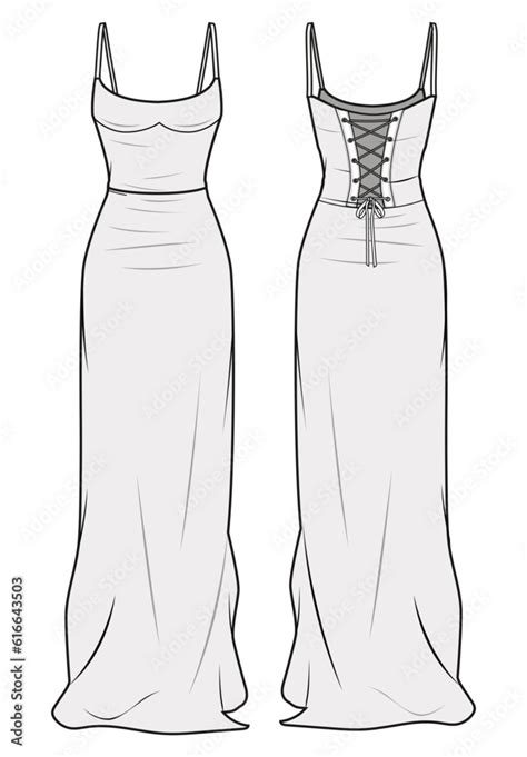 Strappy Corset Maxi Column Dress Front And Back View Fashion Flat