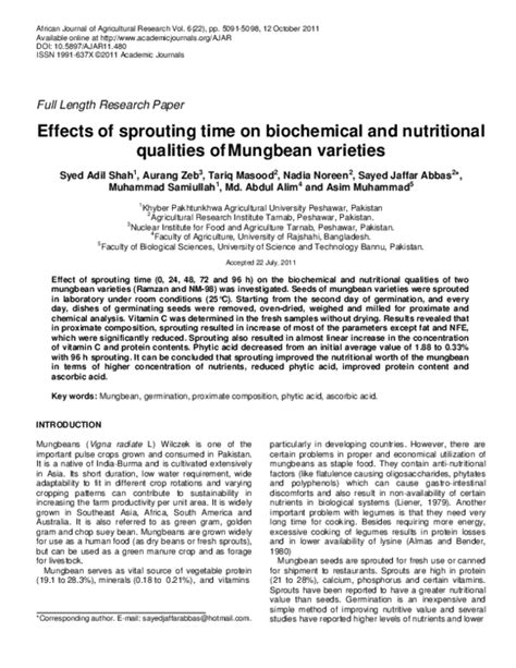 Pdf Effects Of Sprouting Time On Biochemical And Nutritional Qualities Of Mungbean Varieties
