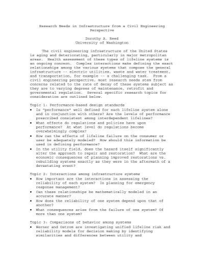 Research Needs In Infrastructure From A Civil Engineering