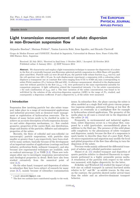 Pdf Light Transmission Measurement Of Solute Dispersion In Non
