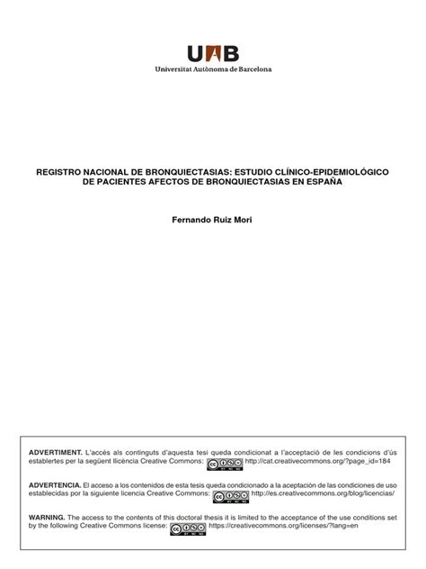 Registro Bronquiectasias En España Pdf Tos Medicina Clinica