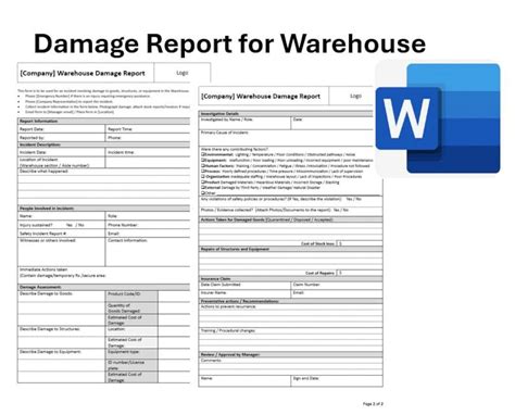 Warehouse Damage Report Form Incident Report And Investigation Word