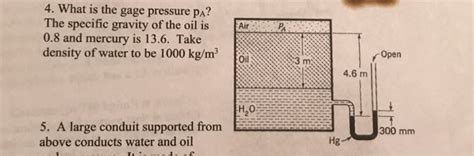 Solved What Is The Gage Pressure Pa The Specific Gravity Of