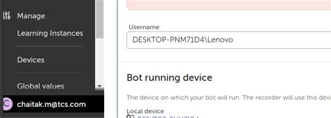 receiving error while creating device login credentials in automation