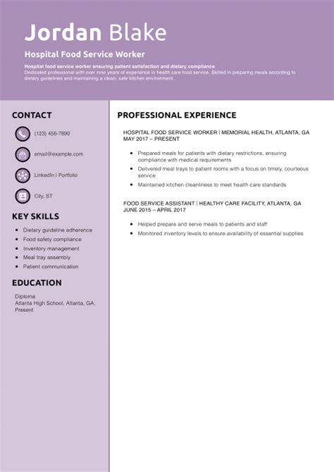 20 Best Food Service Resume Examples And Templates For 2025