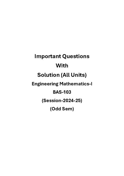Important Solutions For Engineering Mathematics I Bas 103 2024 25