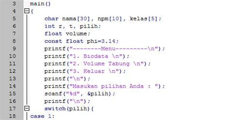 PROGRAM C Contoh Program Switch Case Pada C